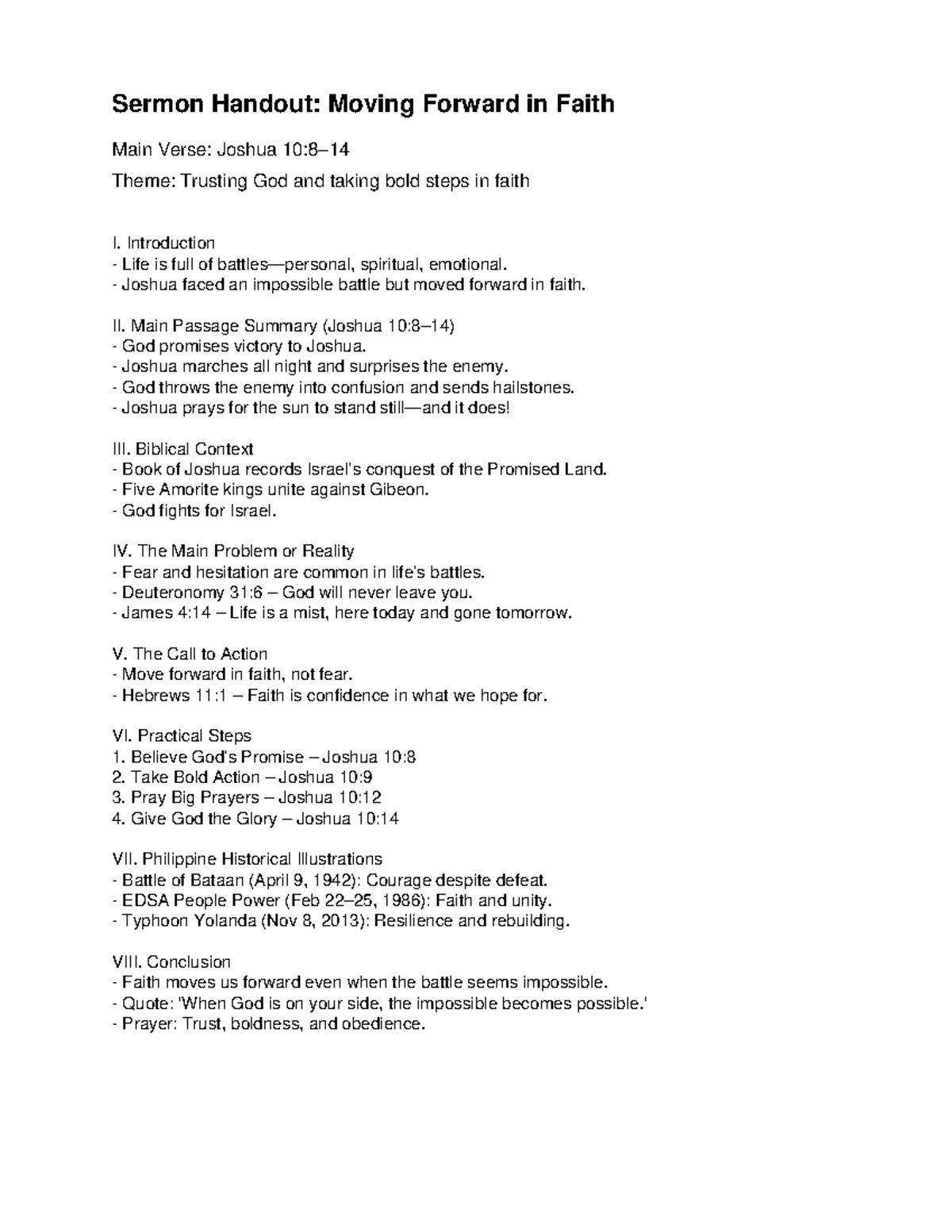 Sermon Handout: Moving Forward in Faith - Trusting God (Joshua) - Studocu