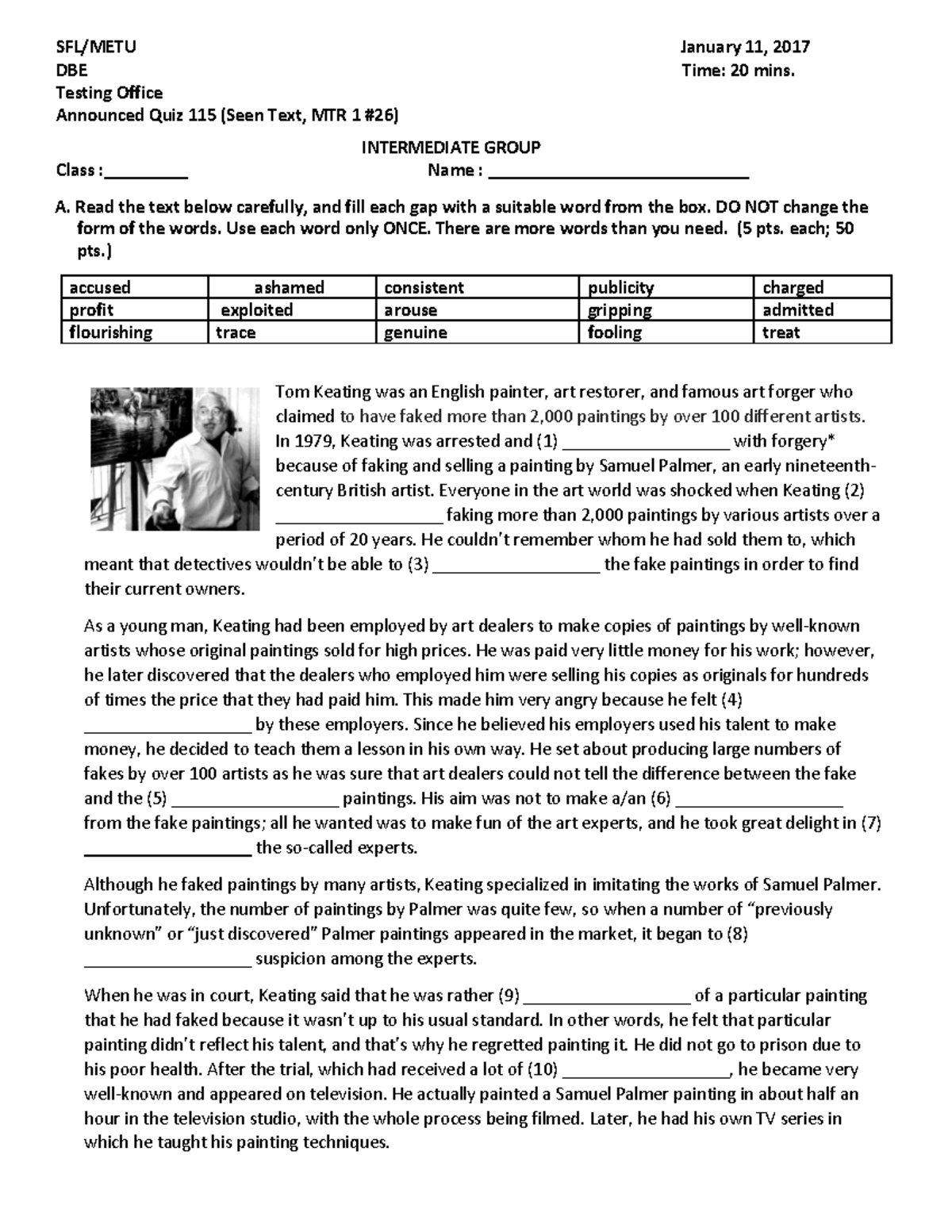 Intermediate AQ 15 Vocabulary Quiz 115 (Fall 2016-2017) - Studocu