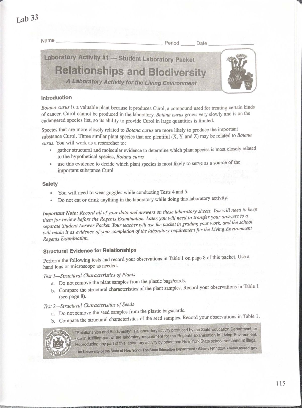 Lab Activity: Relationships & Biodiversity for Living Environment ...
