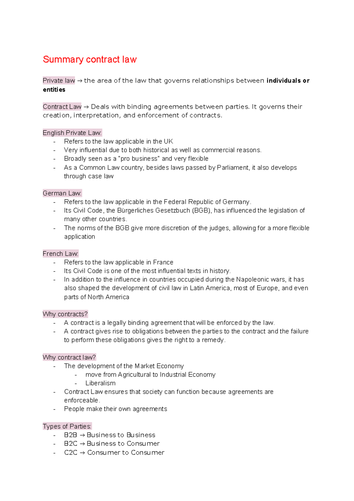 Summary of Contract Law Concepts and Principles (LAW101) - Studeersnel