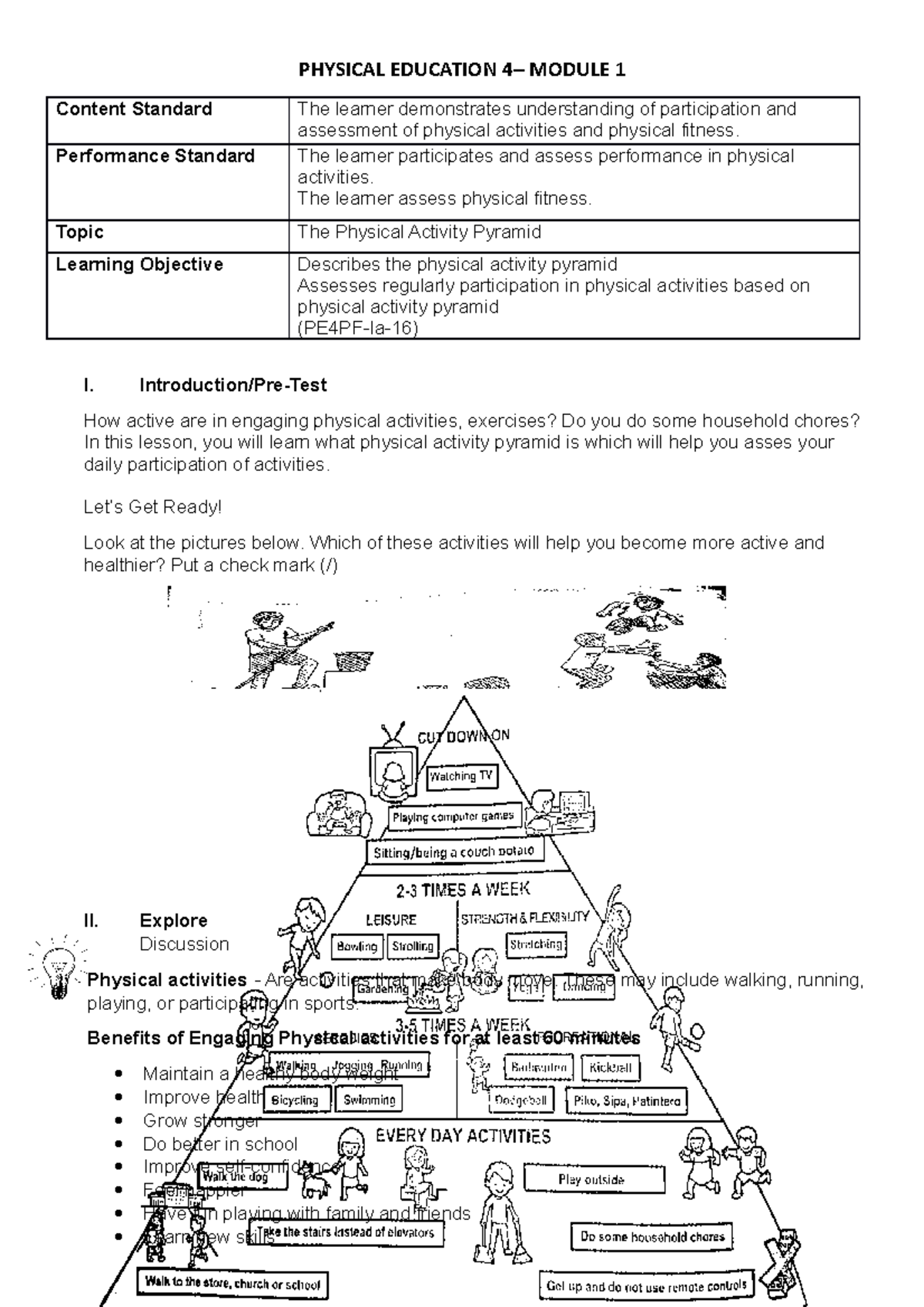 Physical Education 4 - Module 1: Understanding the Activity Pyramid ...