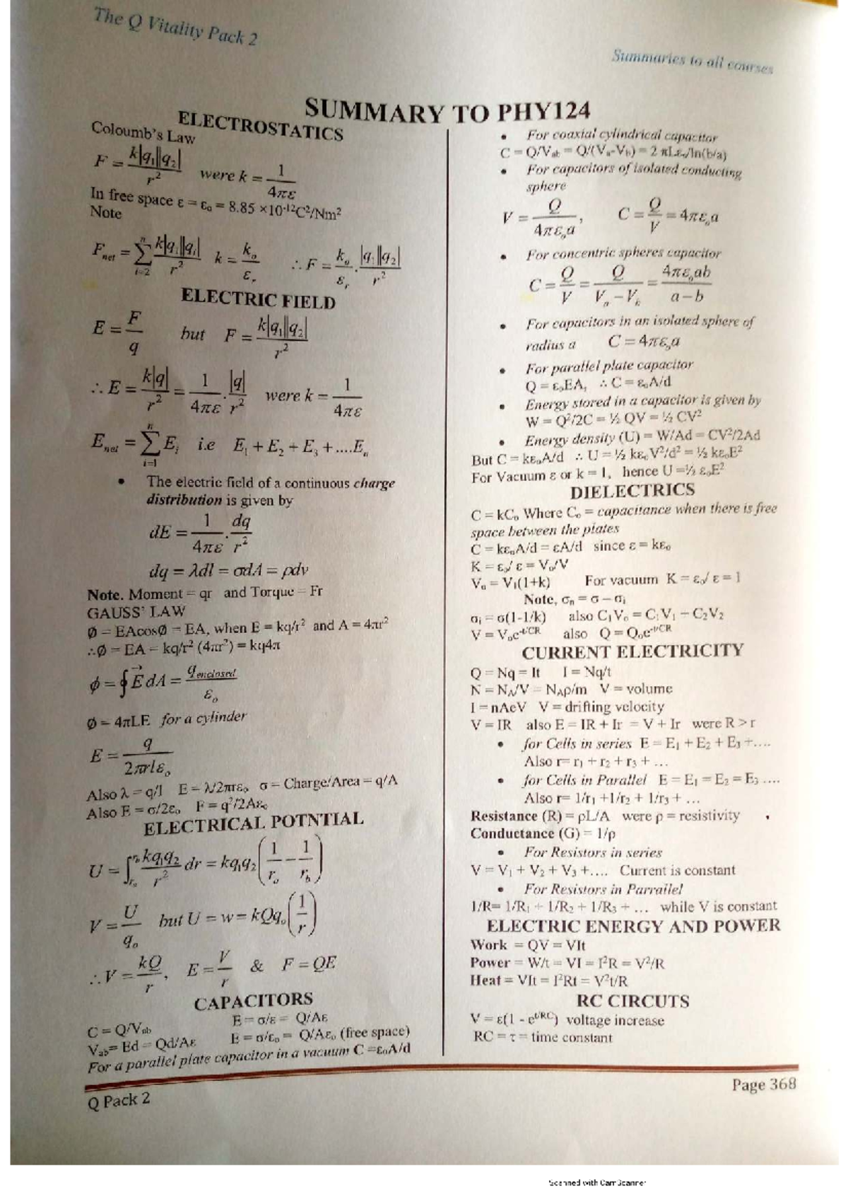 PHY 124 Final Exam Summary - Electromagnetic Concepts and Capacitors - Studocu