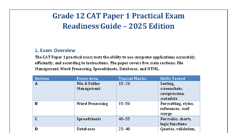 Grade 12 CAT Paper 1 Practical Exam Readiness Guide 2025 - Studocu