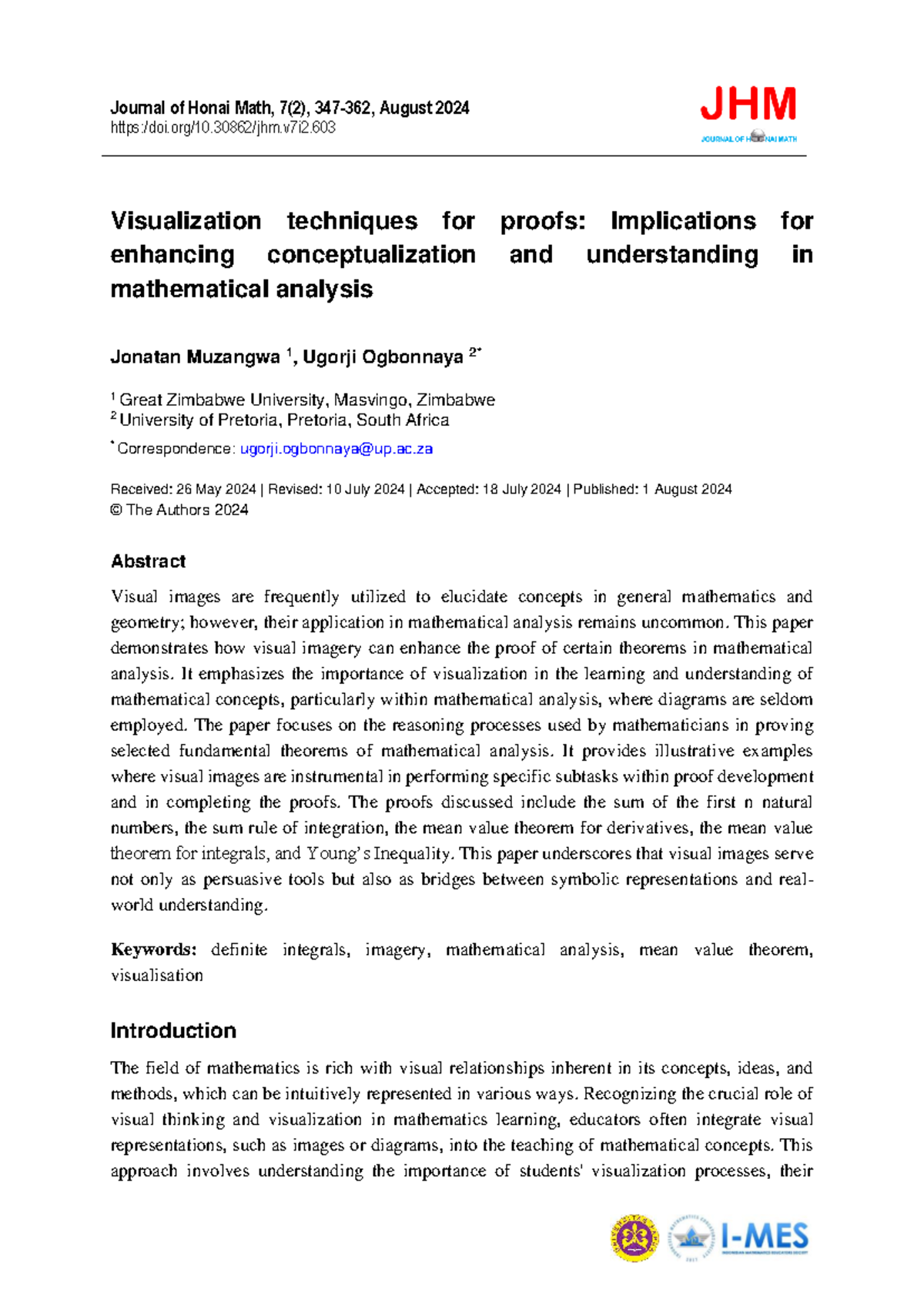 Visualization Techniques for Proofs in Mathematical Analysis (MATH 2024 ...