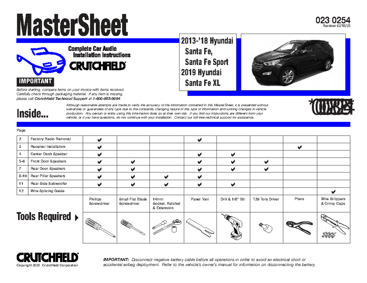 Crutchfield Master Sheet 023 0254: Hyundai Santa Fe Speaker ...