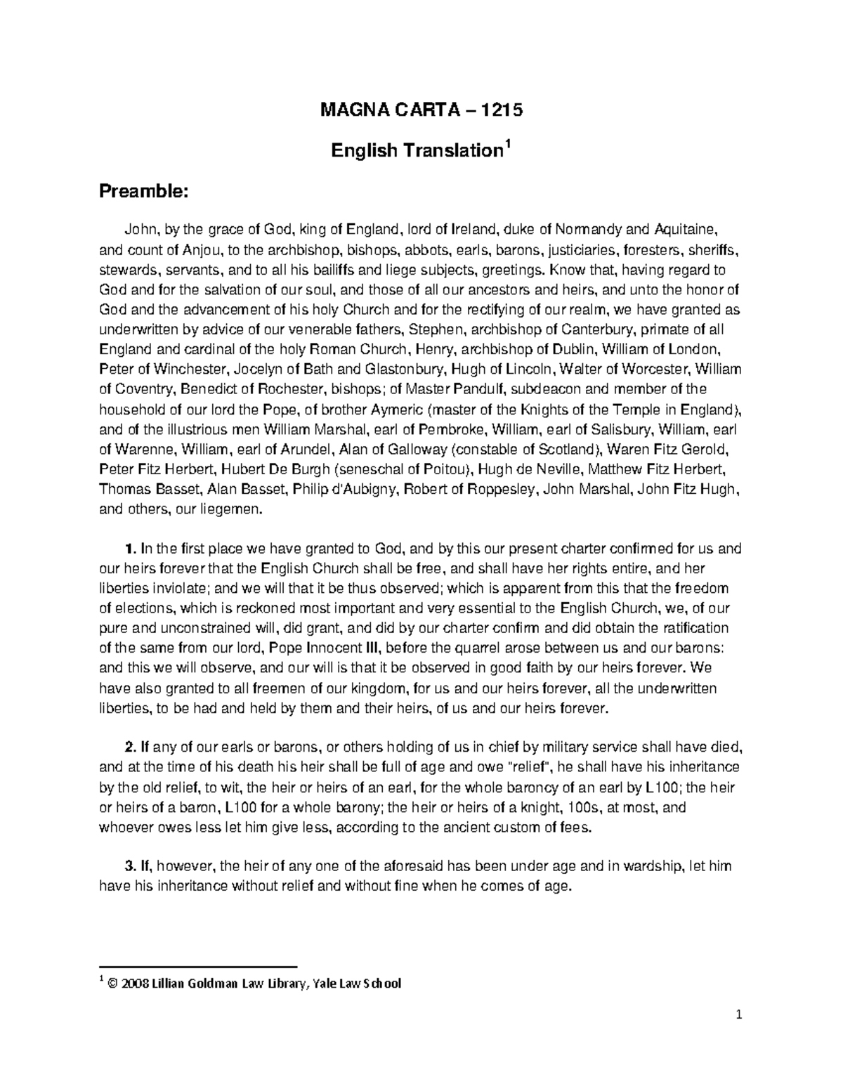 MAGNA CARTA 1215: Key Study Material and English Translation - Studocu