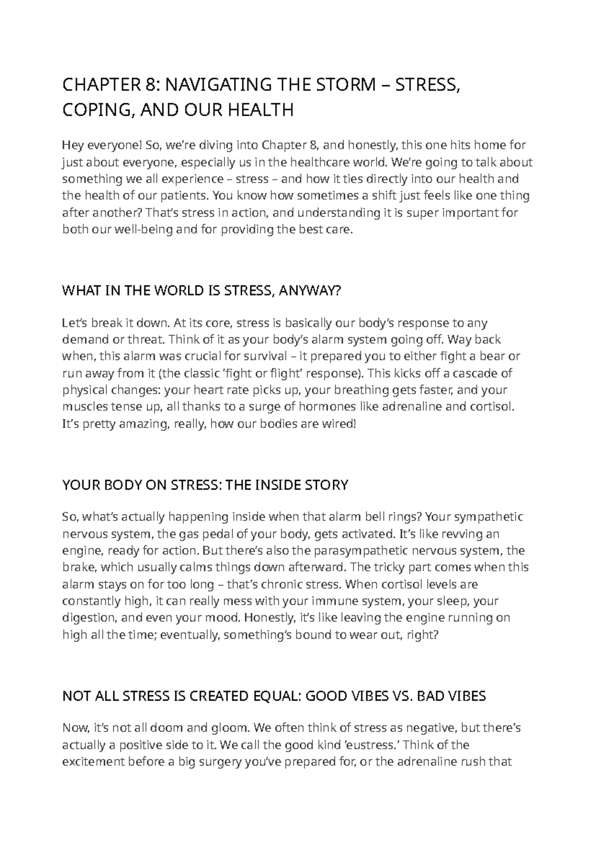 CHAPTER 8: Navigating Stress, Coping Strategies & Health Insights - Studocu