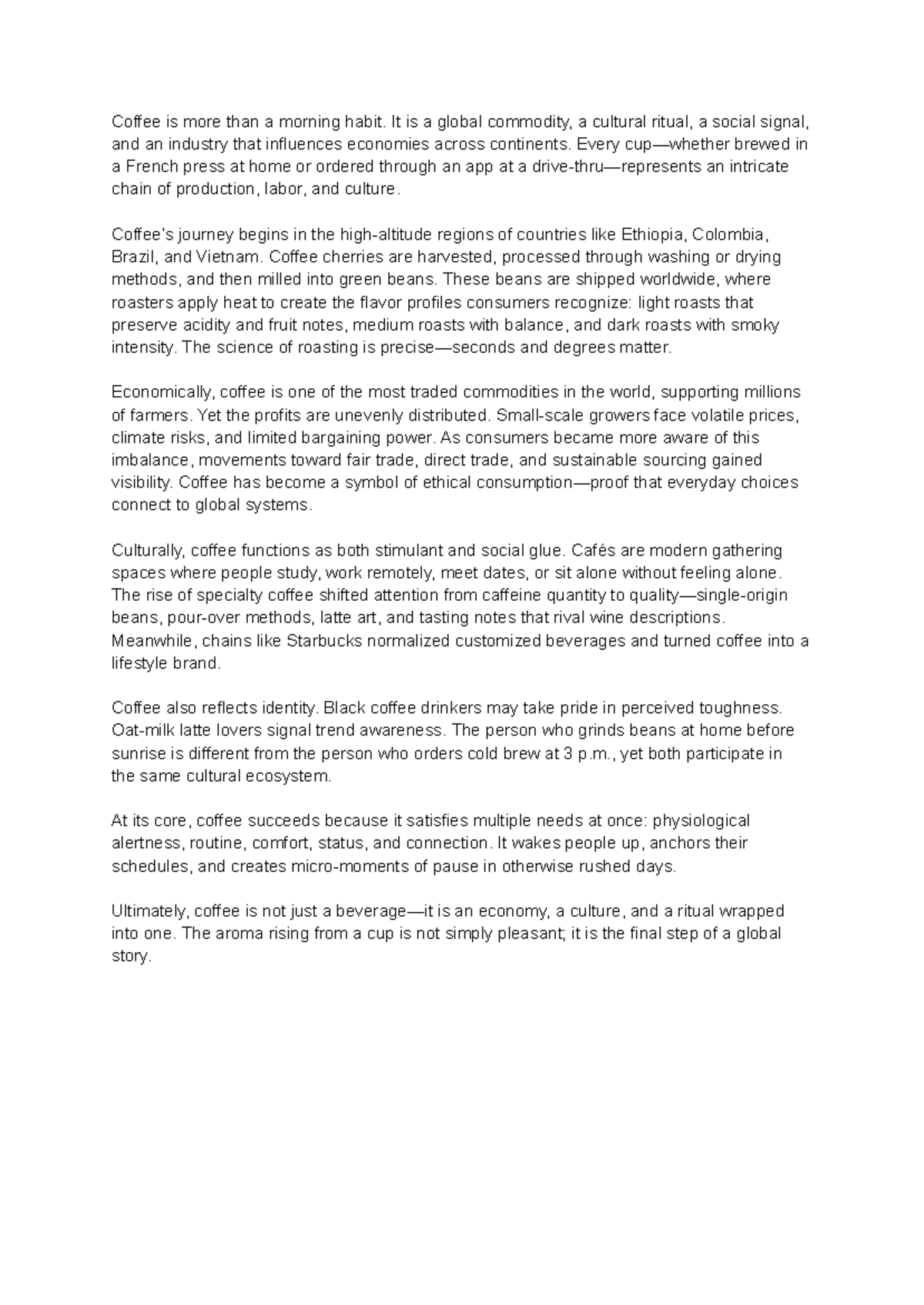 Coffee: A Global Commodity and Cultural Ritual - Studocu