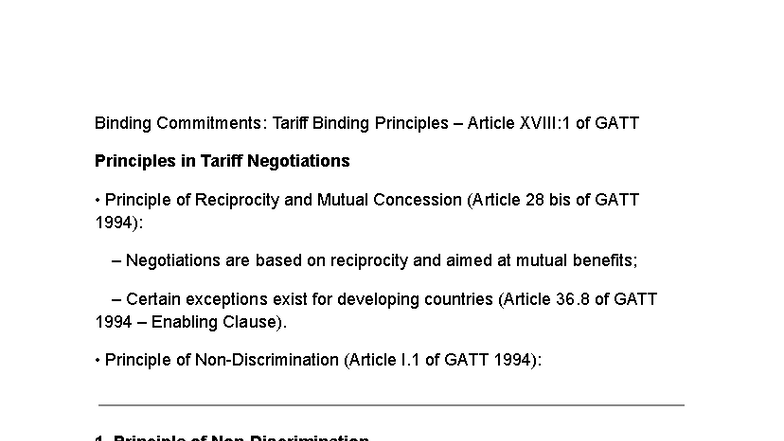 GATT 1994: Binding Commitments & Tariff Principles Overview - Studocu
