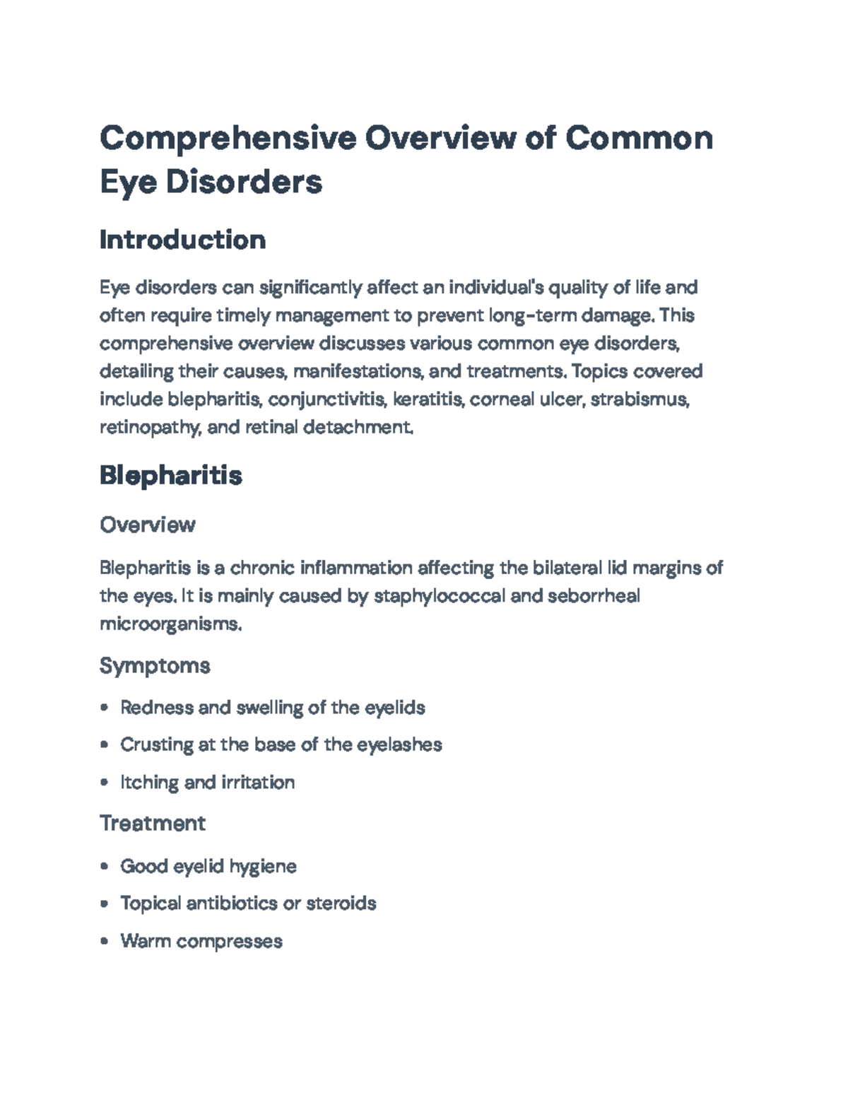Comprehensive Overview of Common Eye Disorders for Medical Course ...