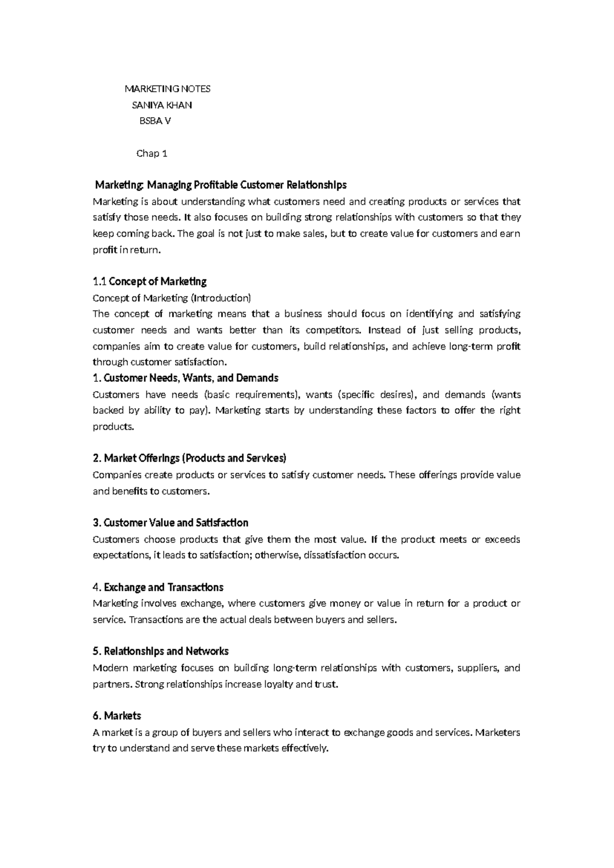 MARKETING NOTES BSBA V - Chapter 1: Managing Customer Relationships ...
