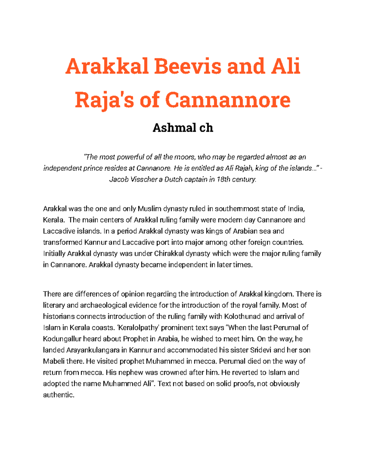 Arakkal Beevis and Ali Rajas of Cannanore - Arakkal Beevis and Ali Raja ...