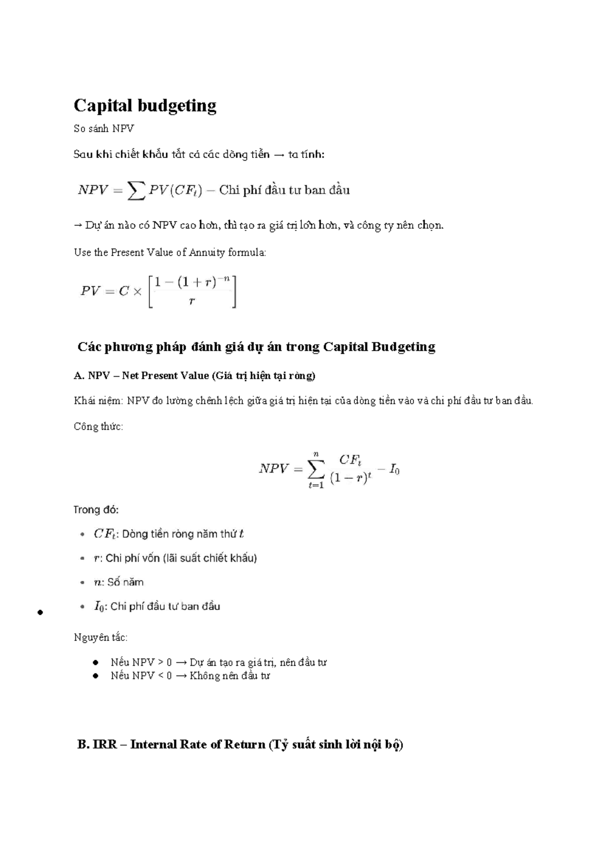 Capital Budgeting & Stock Valuation: NPV, IRR, and Bond Analysis (FIN 101) - Studocu