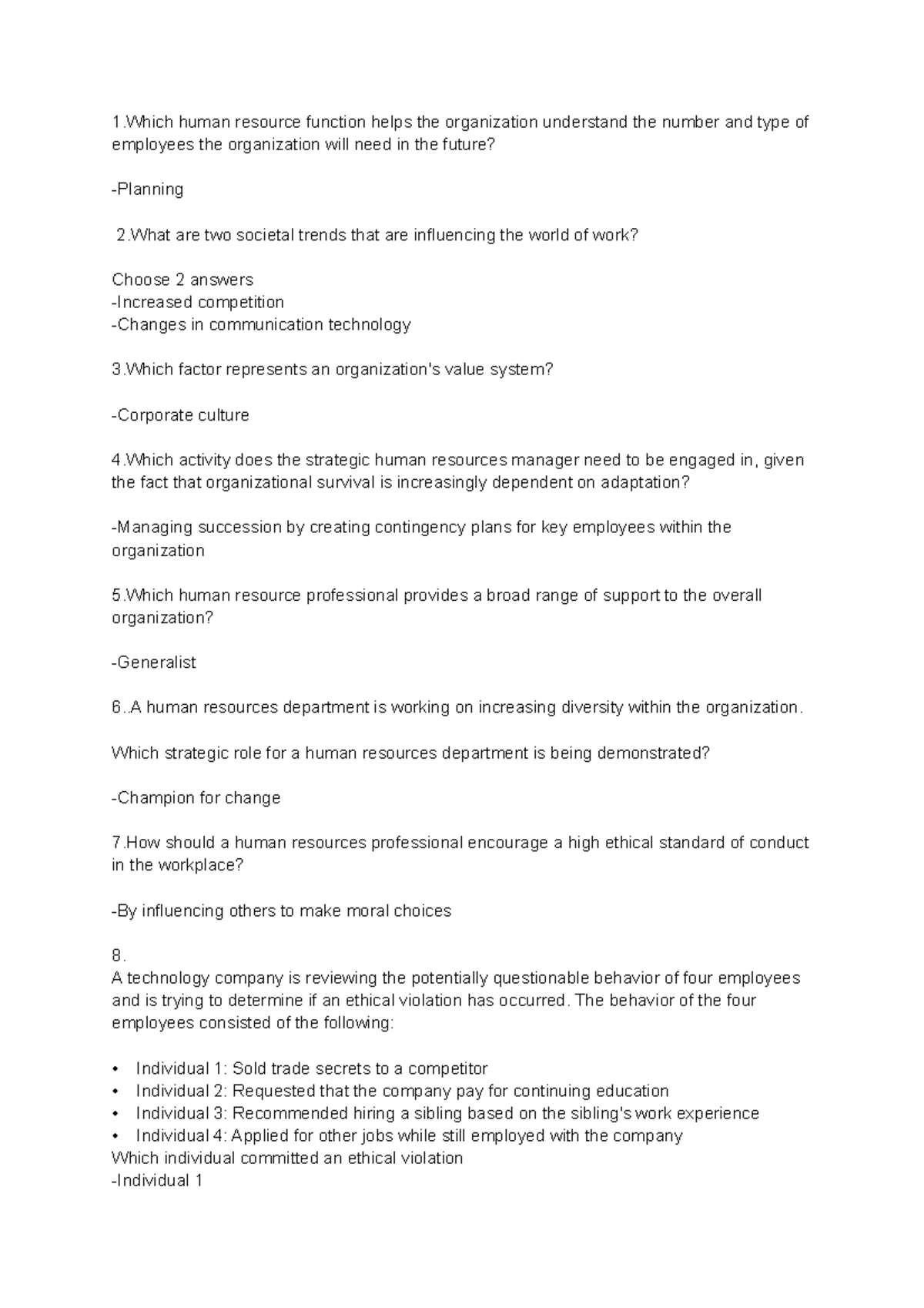 Pre assessment (PGYC) p1 - 1 human resource function helps the ...