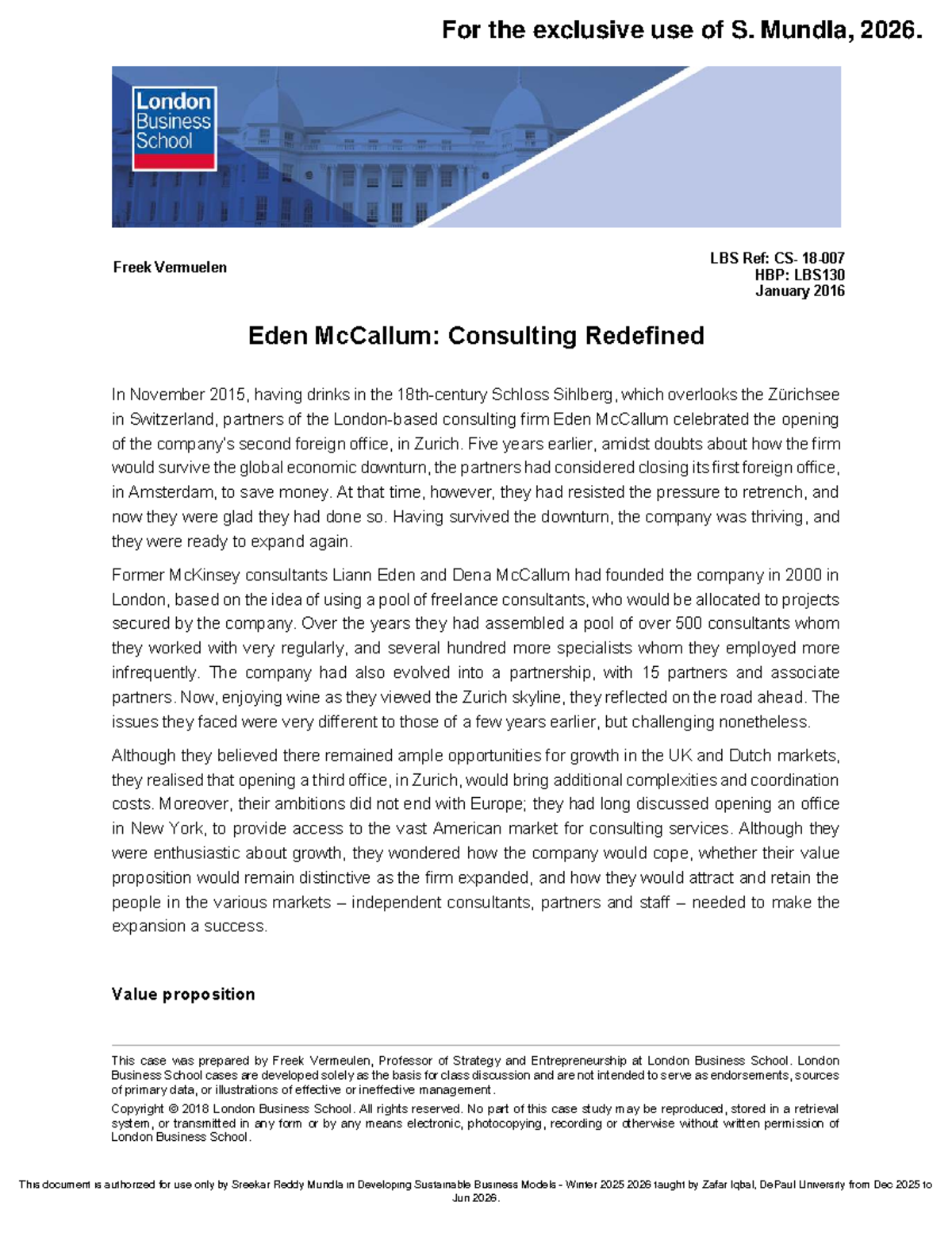 Eden McCallum: Consulting Redefined - LBS130 Case Study Analysis - Studocu