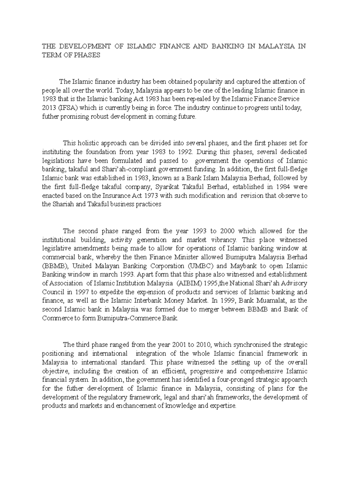 The Development of Islamic Finance & Banking in Malaysia: Phases - Studocu