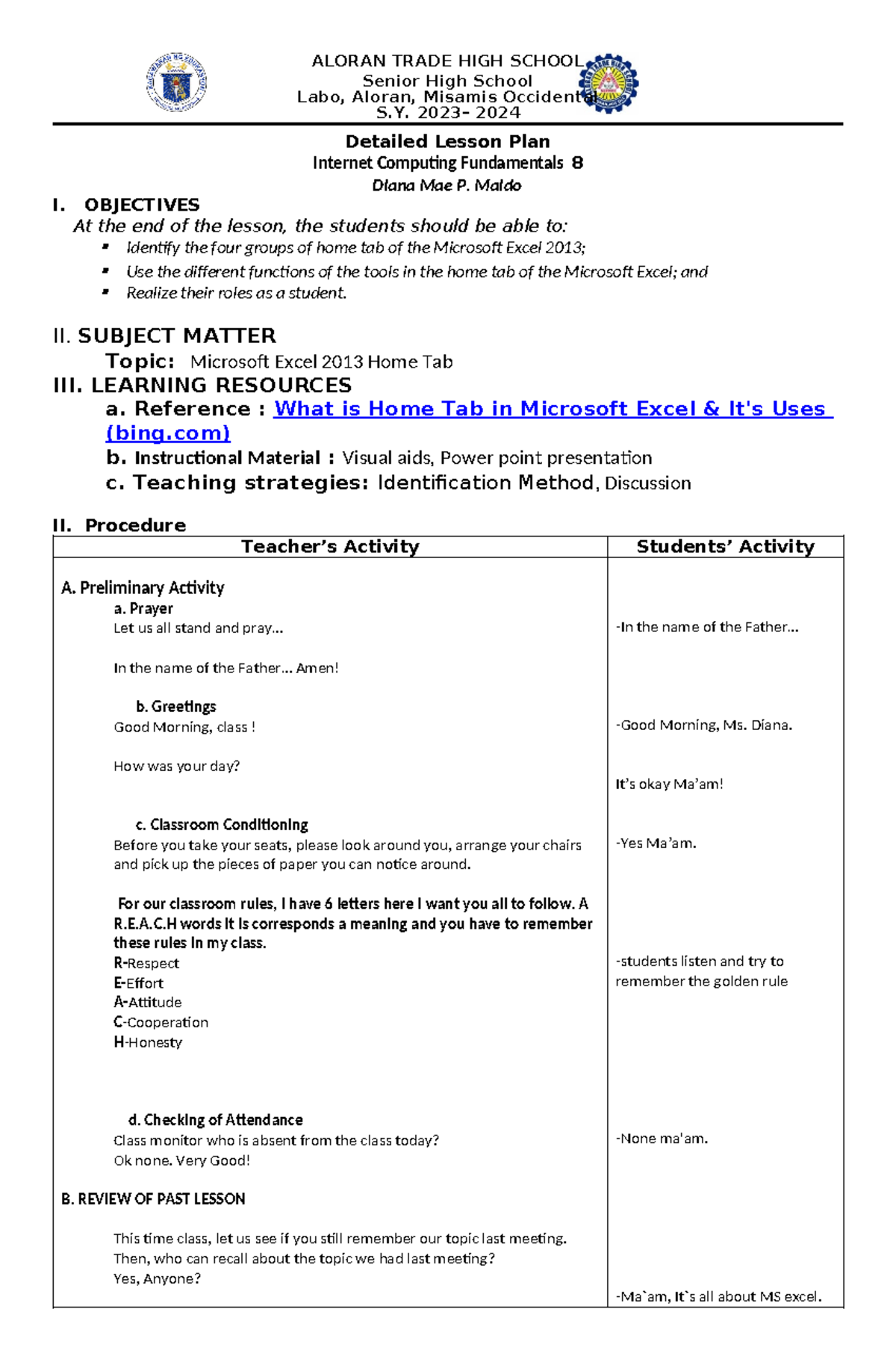 DLP-2ND Tayada ICF8 LUNA - Senior High School Labo, Aloran, Misamis ...