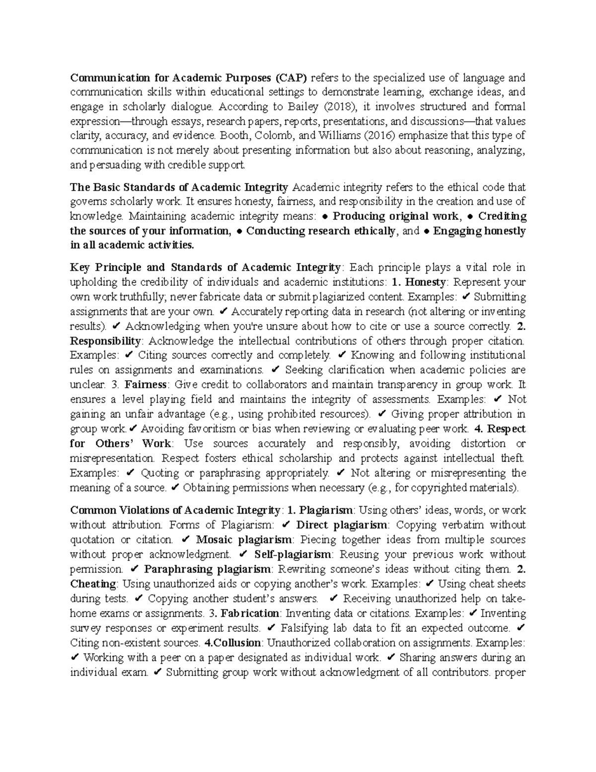 Communication for Academic Purposes (CAP): Integrity and Writing ...