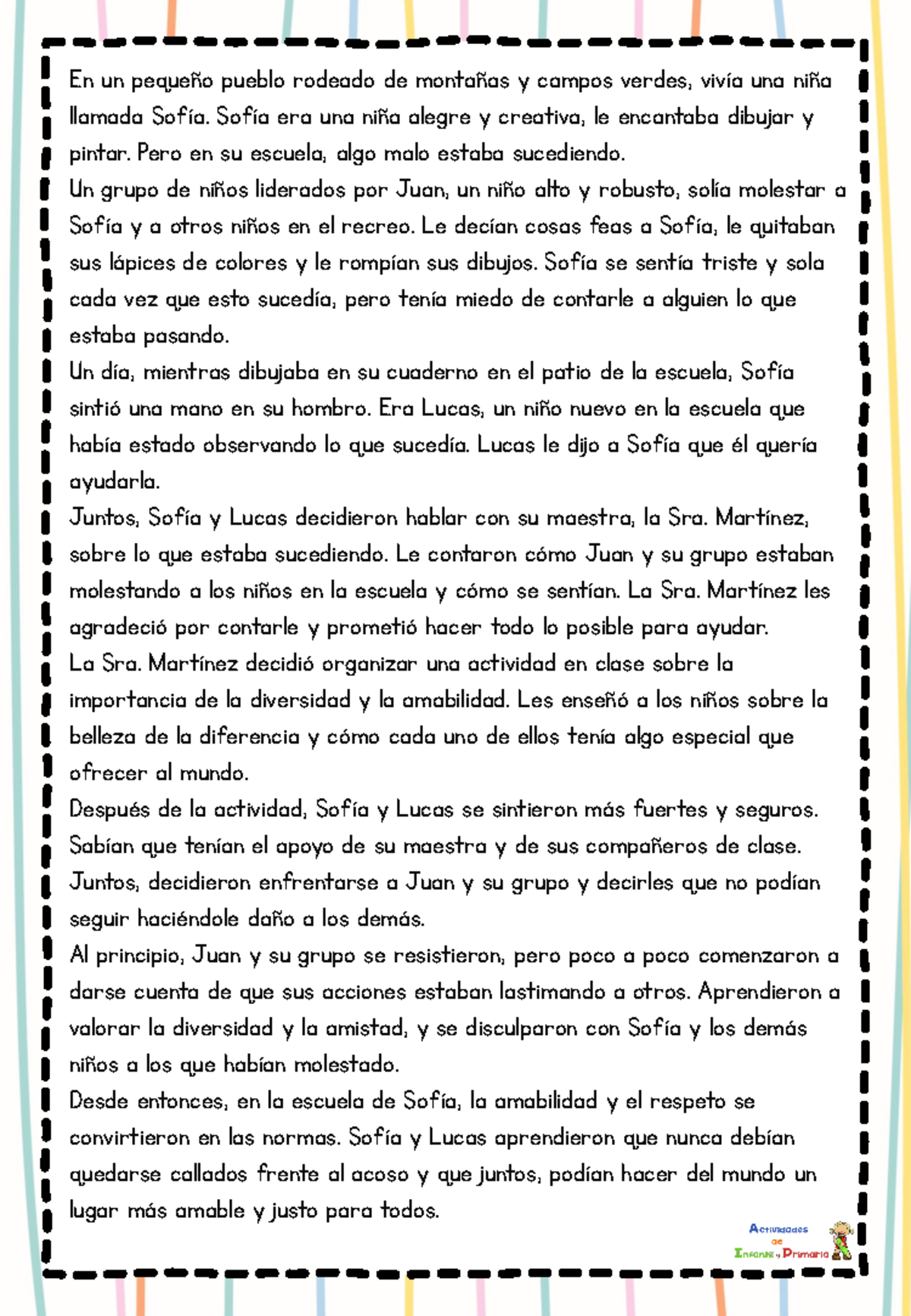 Cuento sobre Acoso Escolar: Sofía y la Amistad en la Escuela - Studocu