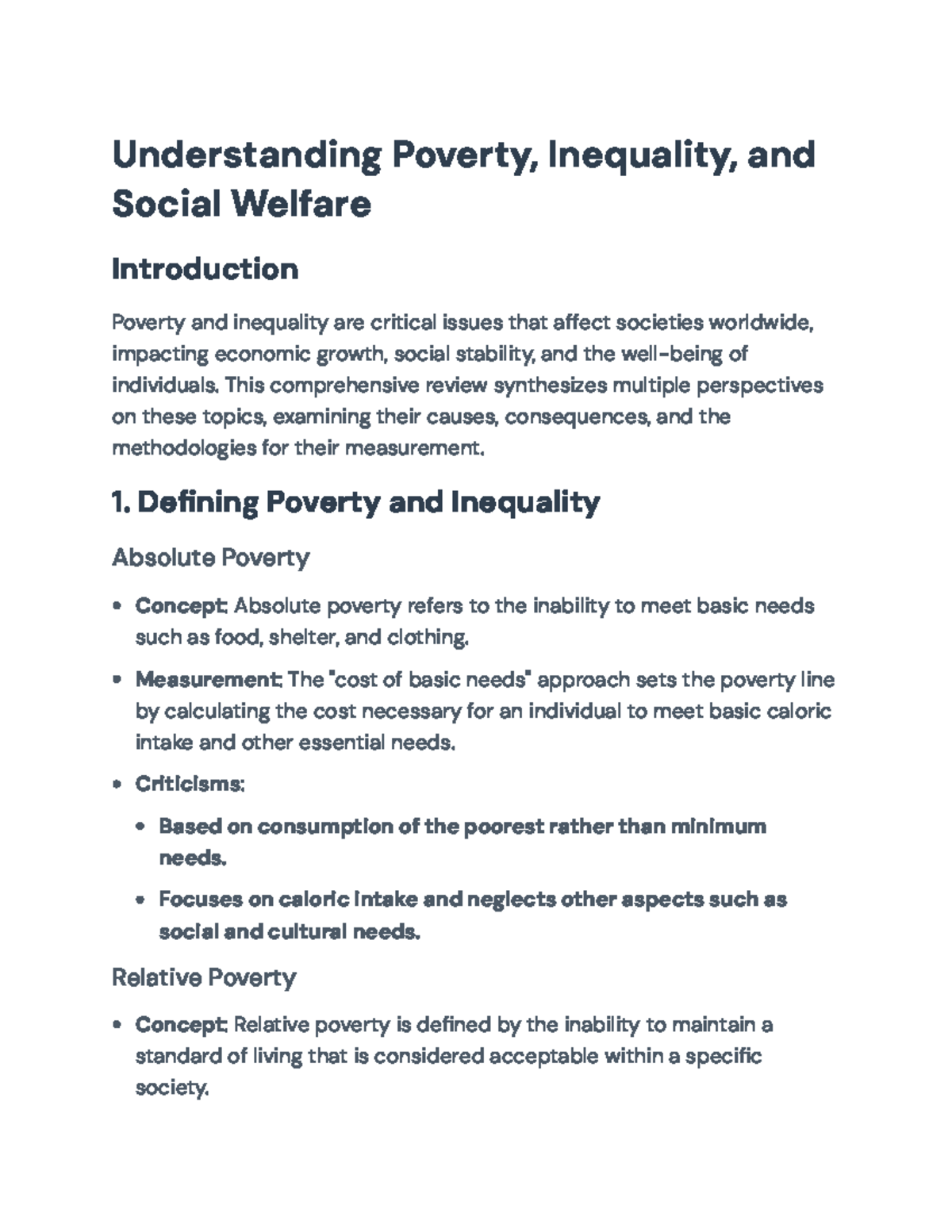 Poverty, Inequality, and Social Welfare: A Comprehensive Overview ...