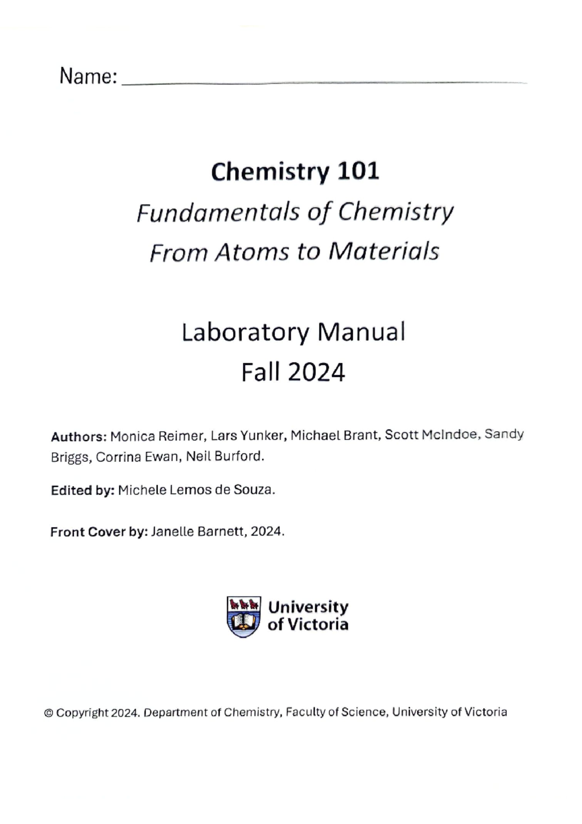 Chemistry 101 Lab Manual: Fundamentals of Chemistry (Fall 2024) - Studocu