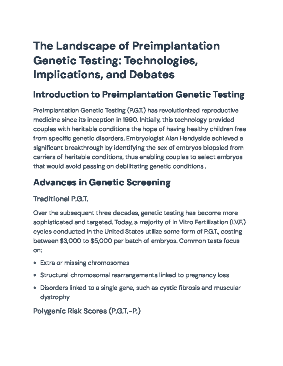 Preimplantation Genetic Testing: Advances, Ethics, and Global ...