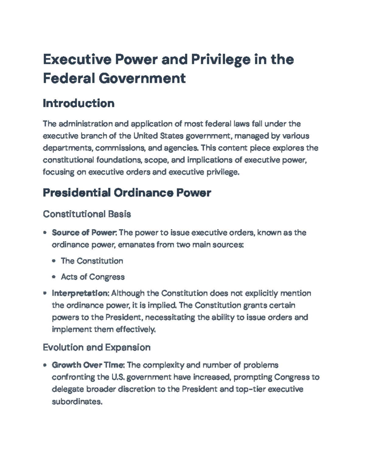 Executive Power & Privilege in U.S. Federal Gov't: An Analysis - Studocu