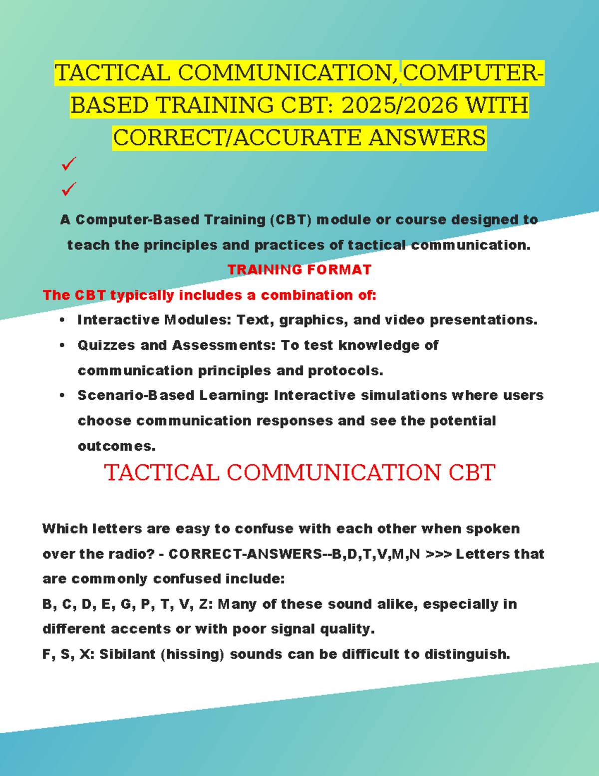 Tactical Communication CBT: Principles, Practices & Phonetics - Studocu