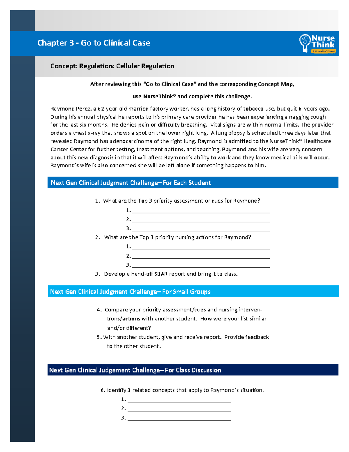 NurseThink® Case Study: Cellular Regulation Concepts in Oncology - Studocu