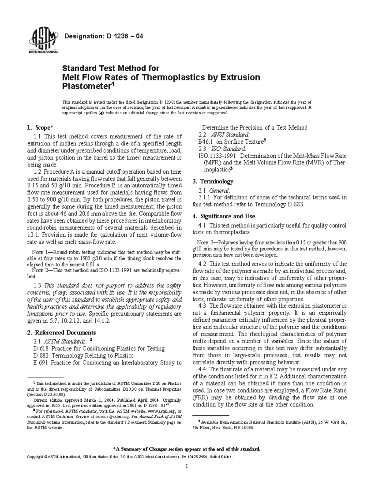 ASTM D 1238 04 Standard Test Method for Melt Flow Rates of ...