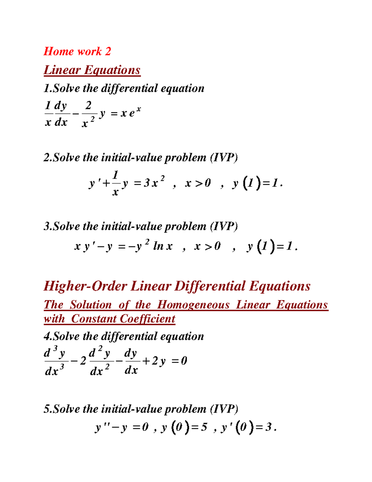 Homework 2 - Linear Equations and Differential Problems - Studocu