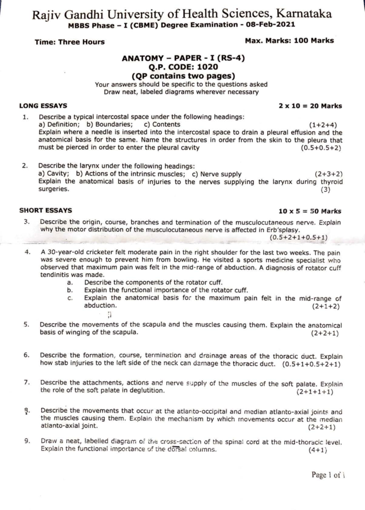 1st Year MBBS Question Papers Rguhs 2021 - MBBS Phase - I (CBME) Degree ...