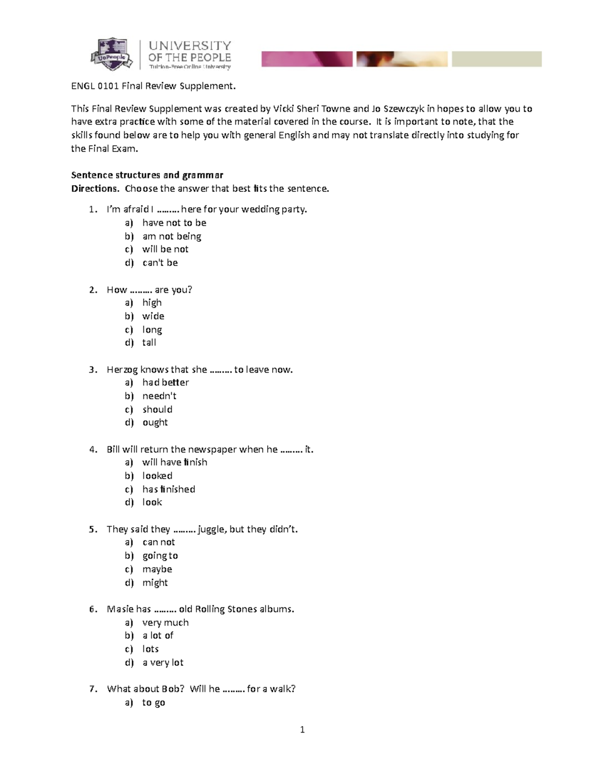 Final Exam Review English composition 1 - ENGL 0101 Final Review ...