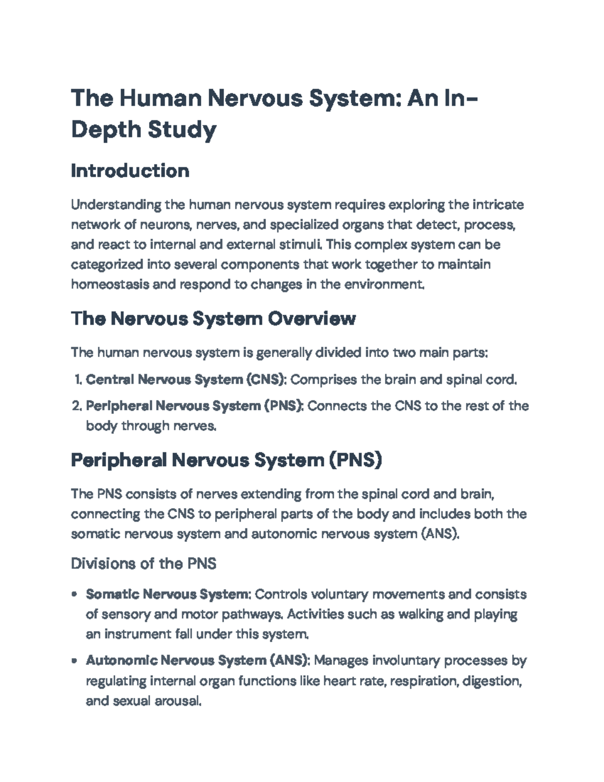 The Human Nervous System: An In-Depth Study and Overview - The Human ...