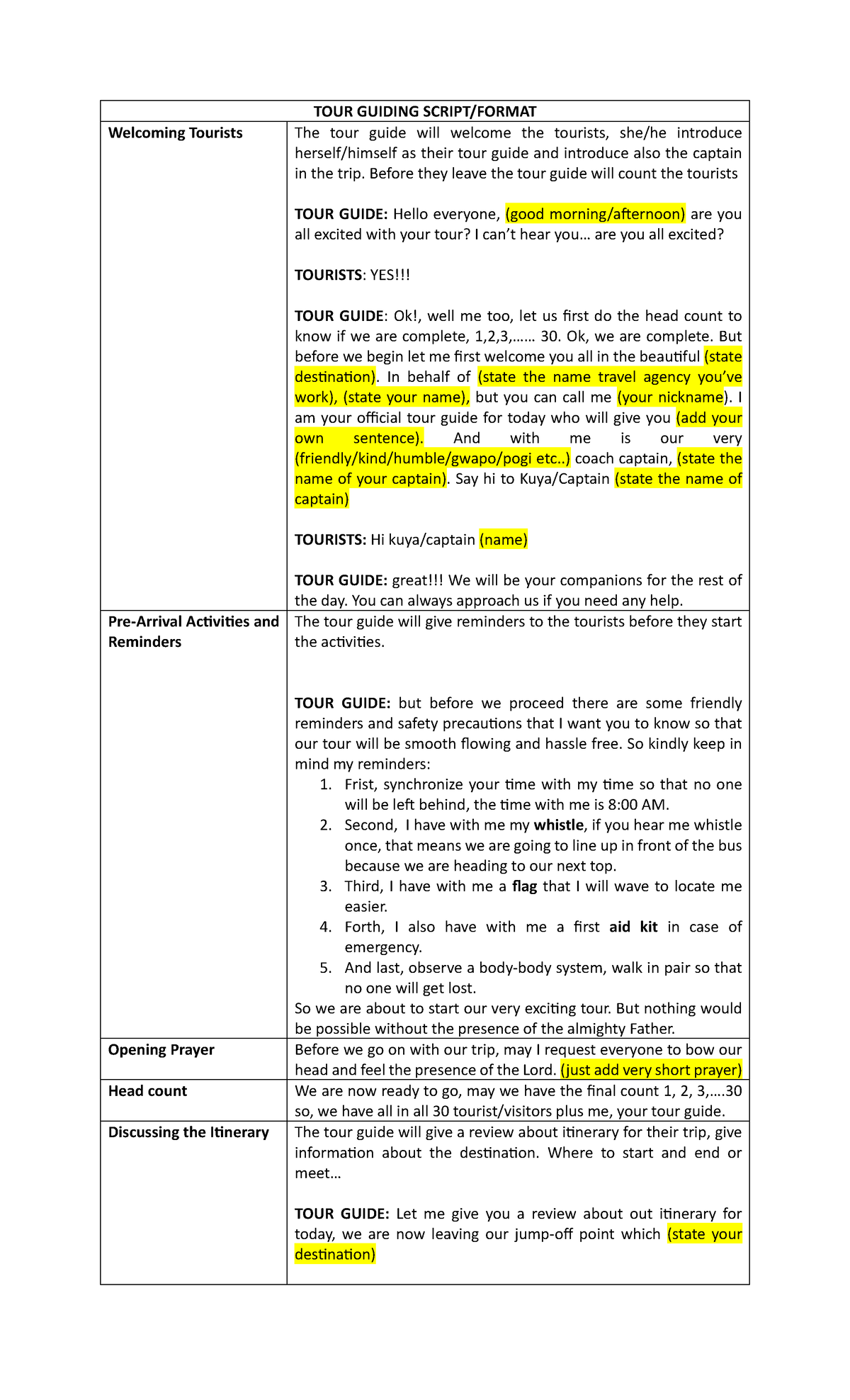 TOUR- Guiding- Complete Script for Tour Guides - Studocu