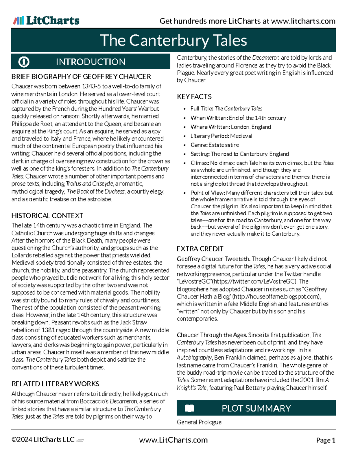 The Canterbury Tales: A Comprehensive Lit Chart Overview - Studocu