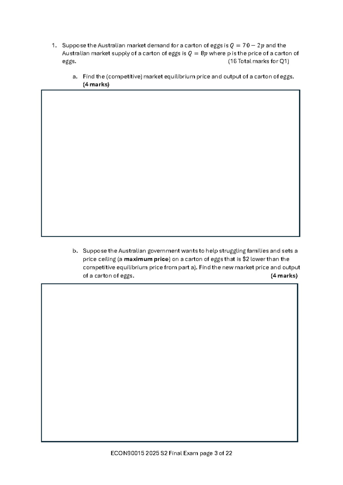 ECON90015 2025 S2 Final Exam: Market Equilibrium & Monopolist Analysis ...