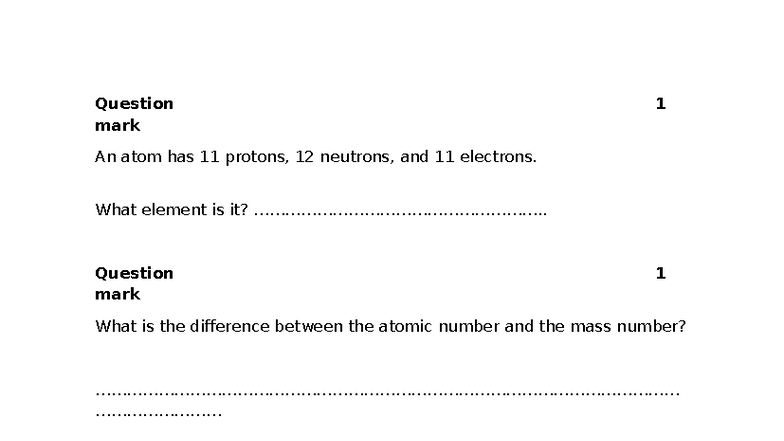 2025 Year 10 Chemistry Practice Test #6: Atomic Structure & Reactions ...
