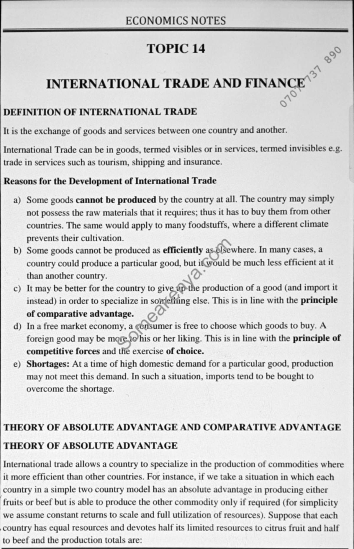 ECON 890: International Trade & Finance Notes on Key Theories and ...