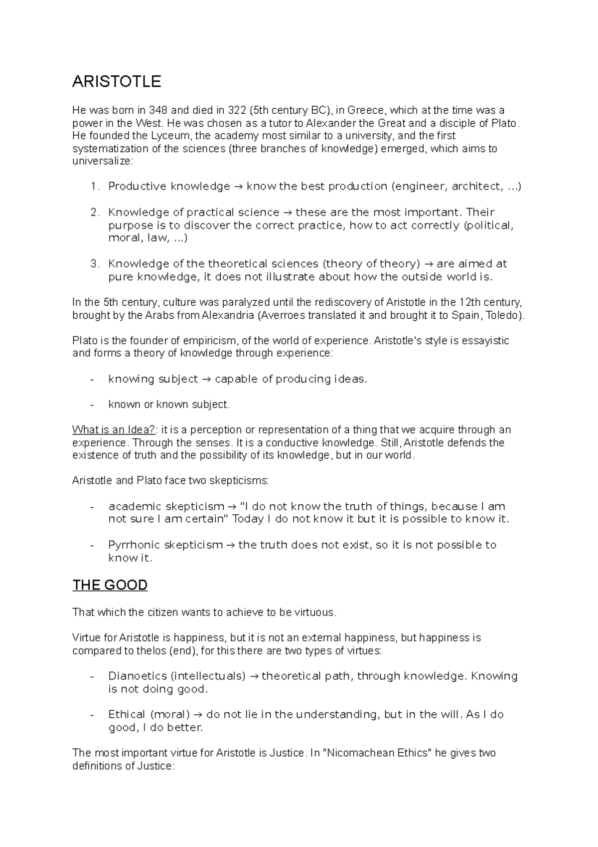 Lesson 1 Introduction To Philosophy - ARISTOTLE He was born in 348 and ...