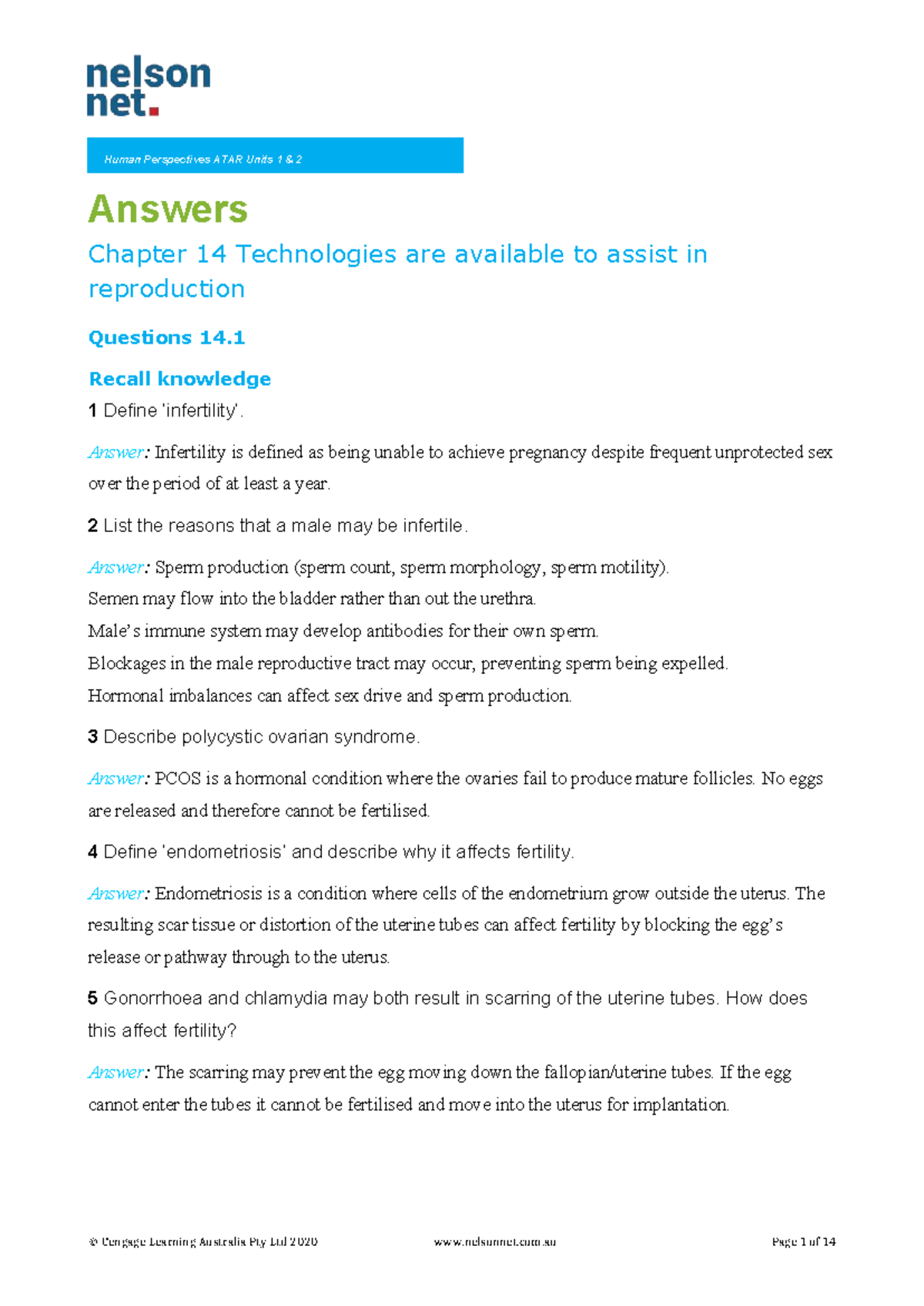 Chapter 14 Answers: Technologies Assisting Reproduction - ATAR Units 1 ...