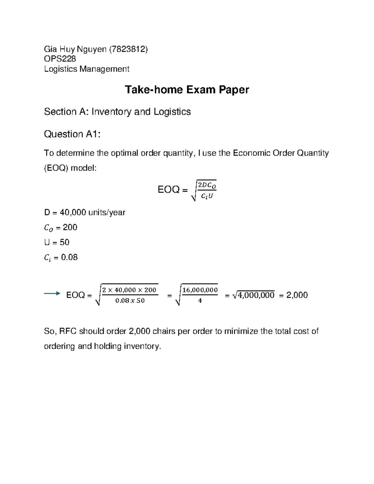 OPS228 Logistics Management Final Exam Paper Analysis and Solutions ...