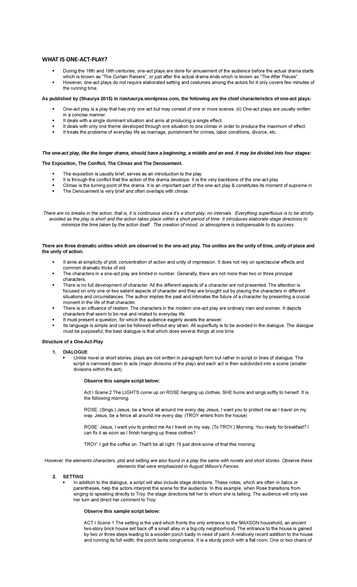 Lesson 4- ONE ACT PLAY - Lecture notes 1 - BS Education - Studocu