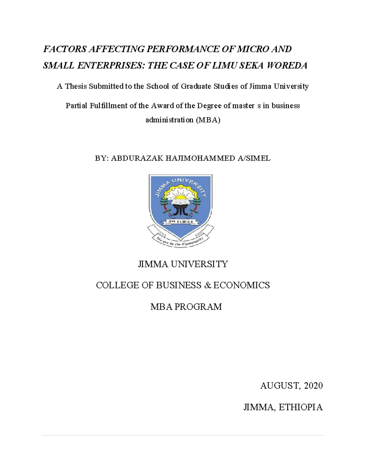 Factors Influencing Micro and Small Enterprises' Performance (MBA) - Studocu