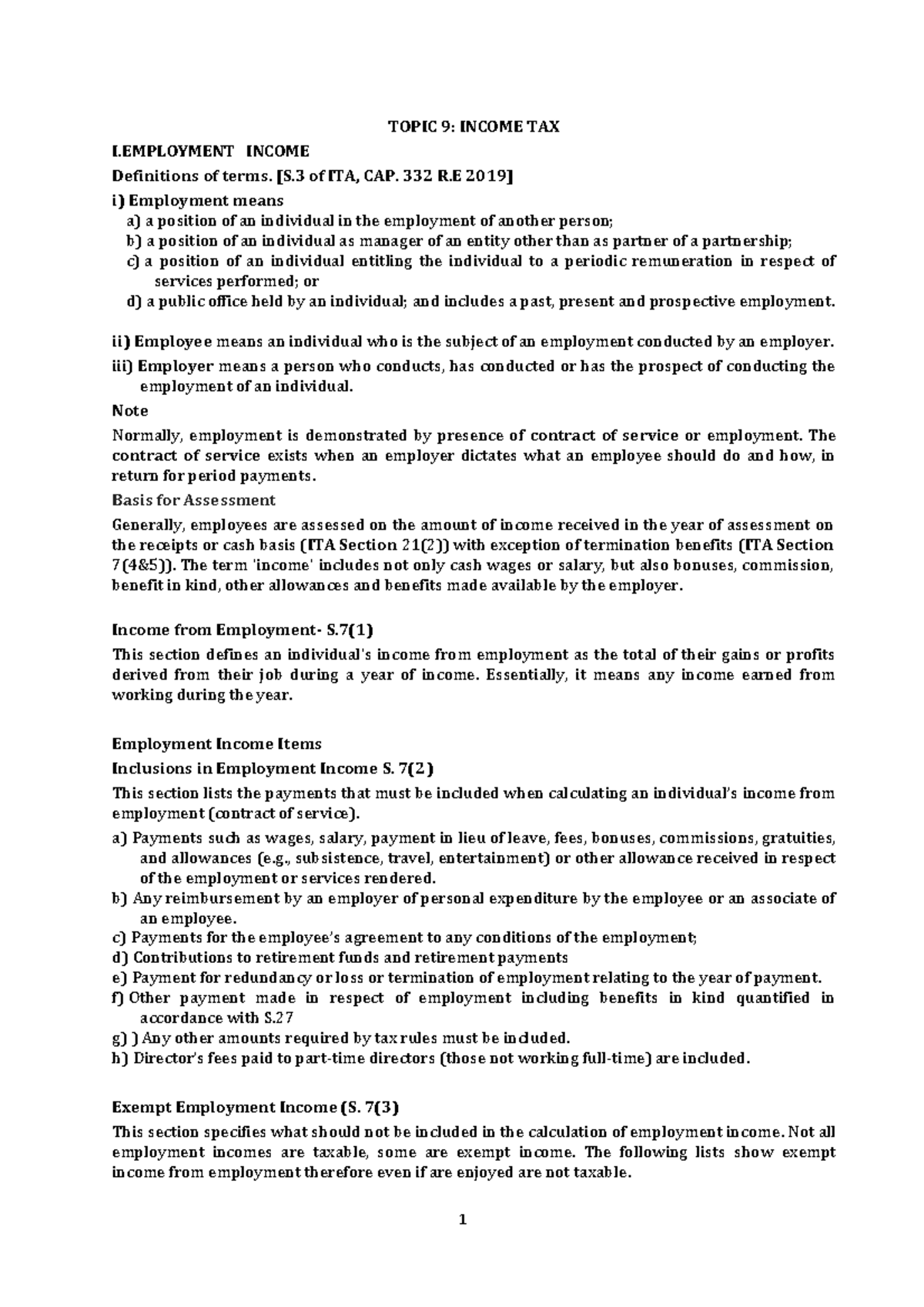 Topic 9: Income Tax - Employment Income Overview and Key Definitions ...