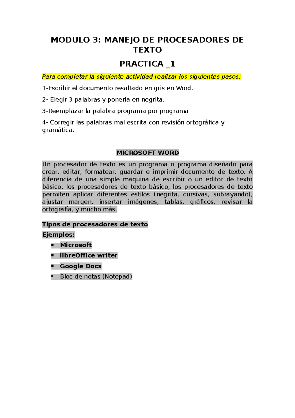 Tarea de Word: Modulo 3 - Manejo de Procesadores de Texto - Studocu