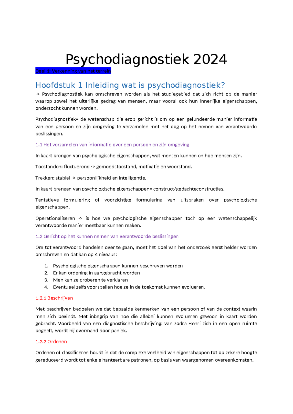 Psychodiagnostiek 2024: Inleiding en Hoofdstuk 1 Overzicht - Studocu