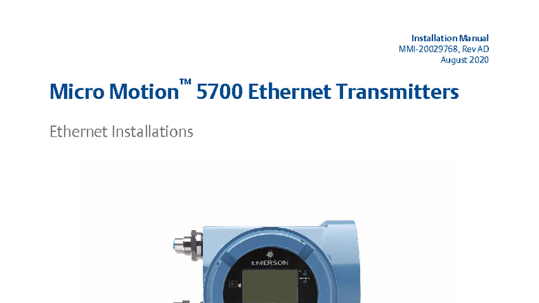 Installation Manual for Micro Motion 5700 Ethernet Transmitters (Rev AD ...