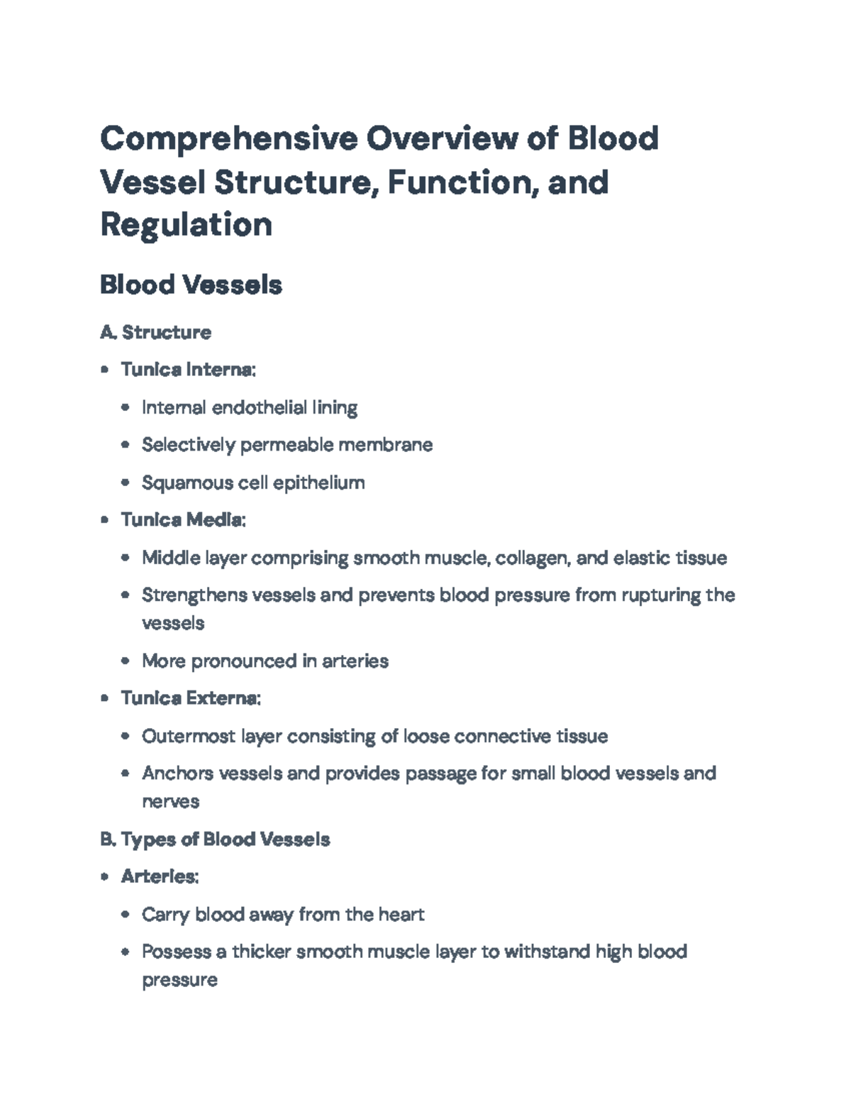 Comprehensive Overview of Blood Vessel Structure & Function - BIOL 101 ...