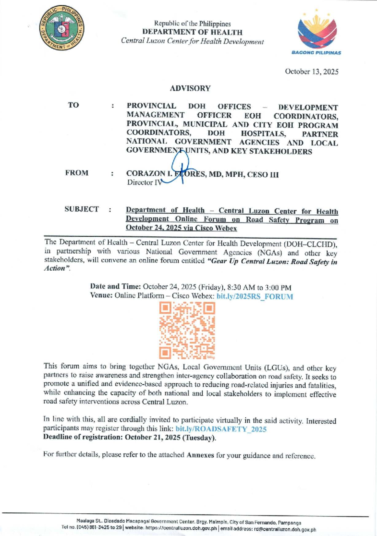Advisory: Road Safety Forum 2025 - Central Luzon Health Initiative ...